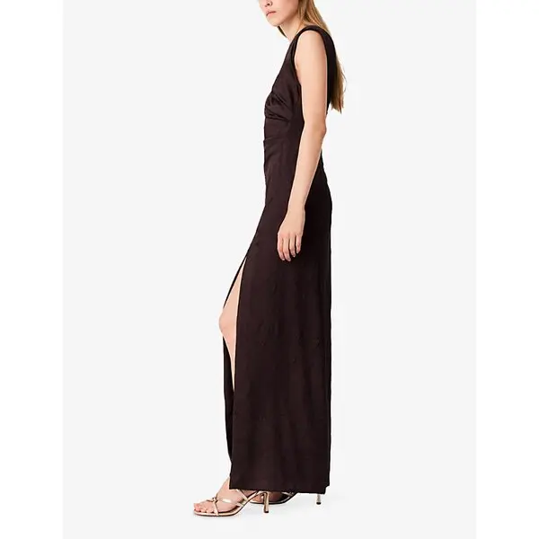 Maje Draped Round-neck Satin-effect Maxi Dress