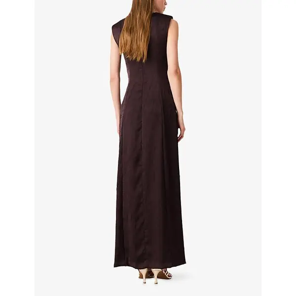 Maje Draped Round-neck Satin-effect Maxi Dress