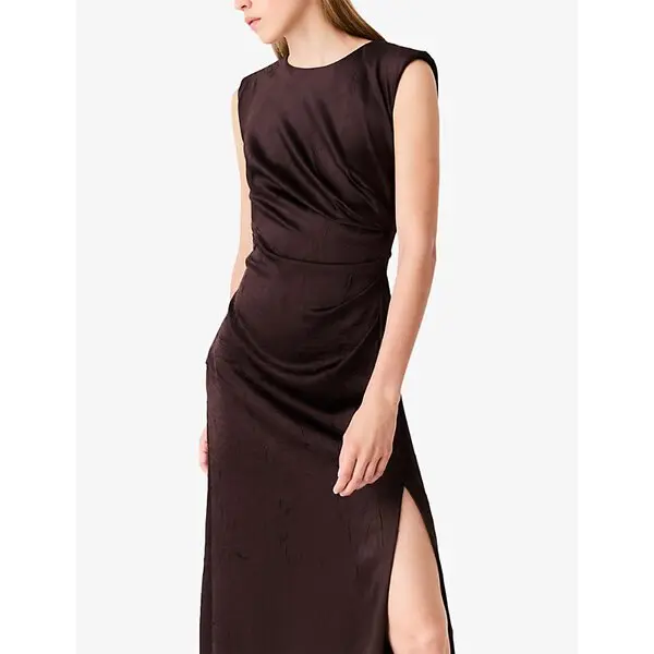 Maje Draped Round-neck Satin-effect Maxi Dress