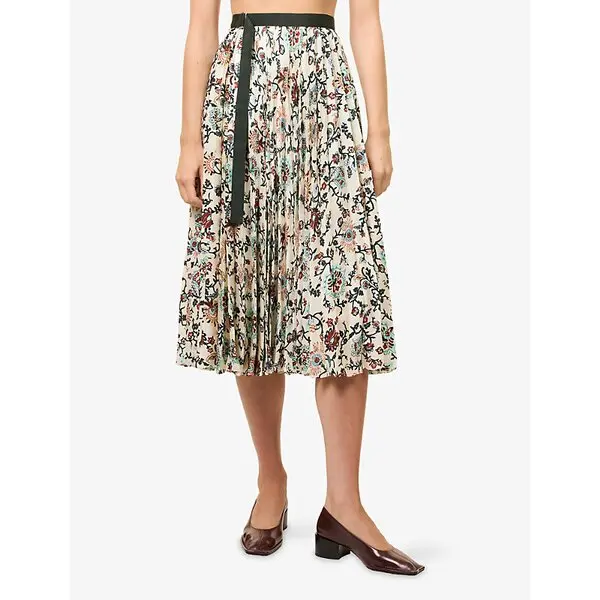 Sacai Floral Pleated Midi Skirt