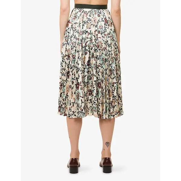 Sacai Floral Pleated Midi Skirt