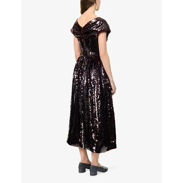 Simone Rocha Gathered-sleeve Sequin-embellished Midi Dress