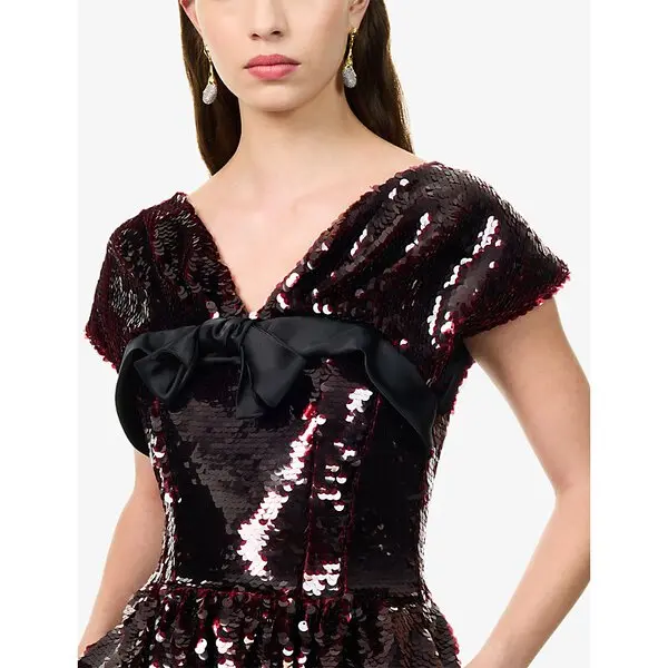 Simone Rocha Gathered-sleeve Sequin-embellished Midi Dress