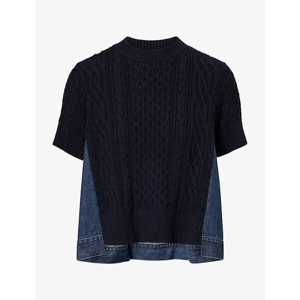 Sacai Short-sleeve Cable Knit Top