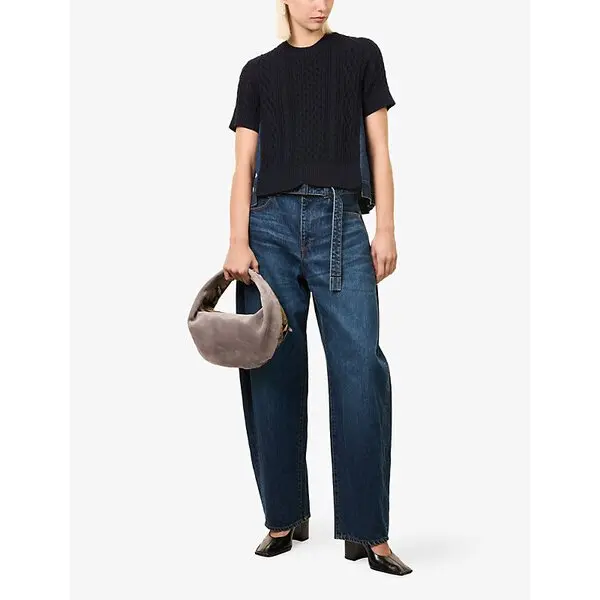 Sacai Short-sleeve Cable Knit Top