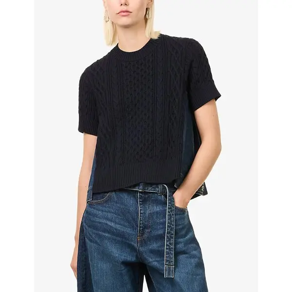 Sacai Short-sleeve Cable Knit Top