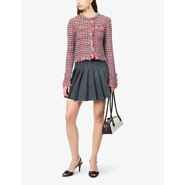 SELF-PORTRAIT Check Frayed Cotton-blend Jacket