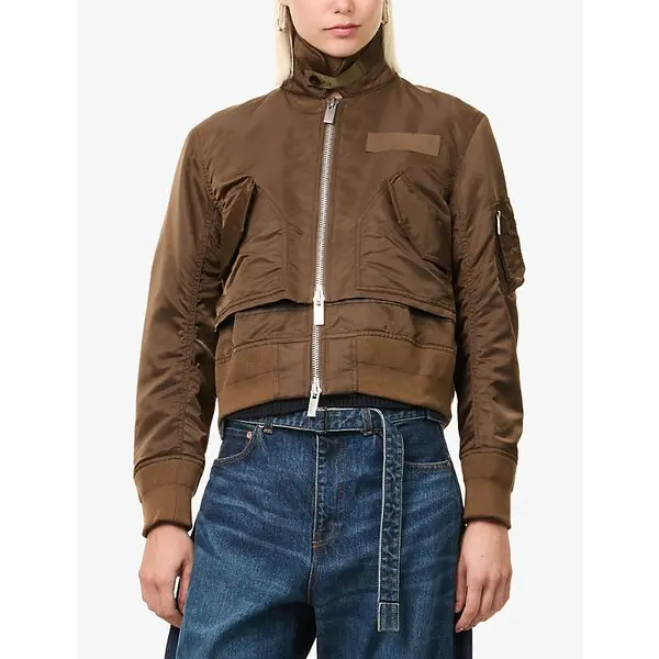 Sacai Overlay Funnel-neck Woven Jacket