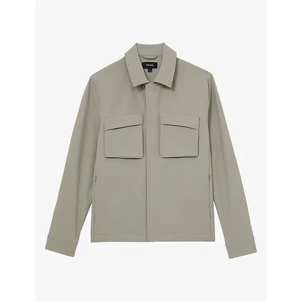REISS Divide Patch-pocket Button-up Stretch-woven Overshirt