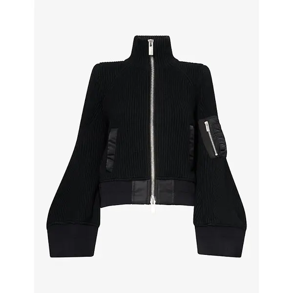 Sacai Funnel-neck Ribbed Wool Jacket