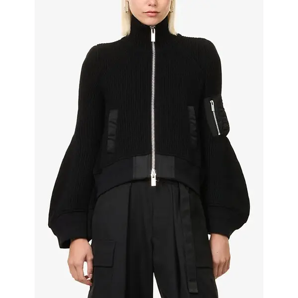 Sacai Funnel-neck Ribbed Wool Jacket