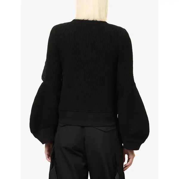 Sacai Funnel-neck Ribbed Wool Jacket
