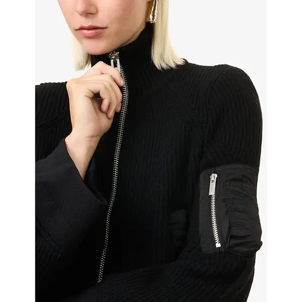 Sacai Funnel-neck Ribbed Wool Jacket