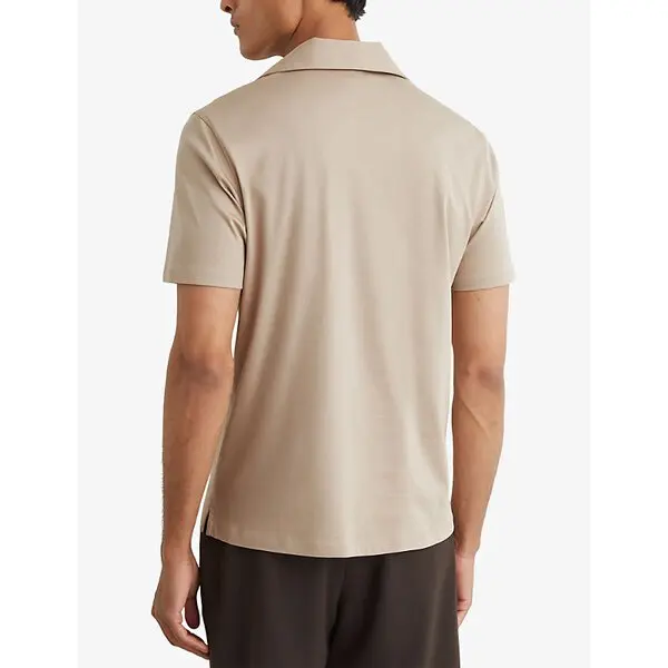 REISS Earl Air-water Short-sleeve Cotton Polo - Sand