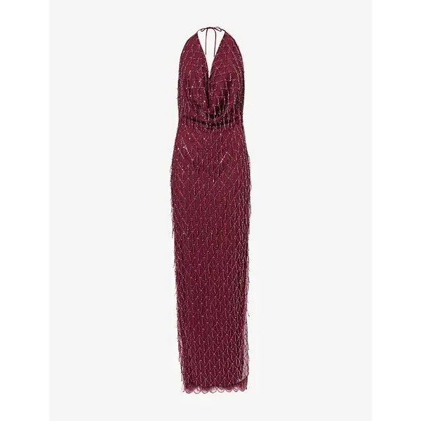 ROTATE BY BIRGER CHRISTENSEN Halterneck Open-back Sequin-embellished Maxi Dress - Winetasting