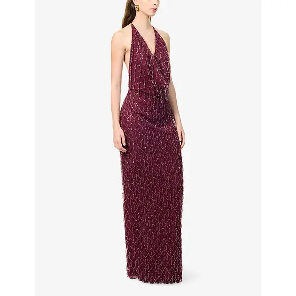 ROTATE BY BIRGER CHRISTENSEN Halterneck Open-back Sequin-embellished Maxi Dress