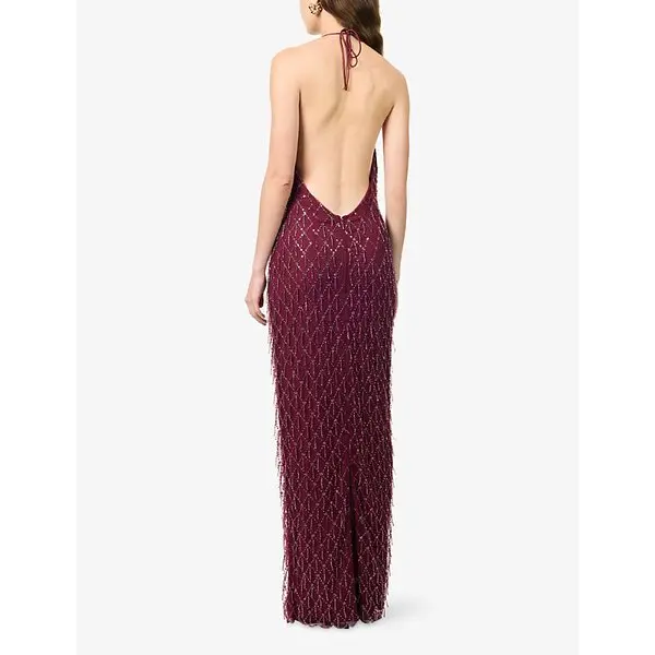 ROTATE BY BIRGER CHRISTENSEN Halterneck Open-back Sequin-embellished Maxi Dress
