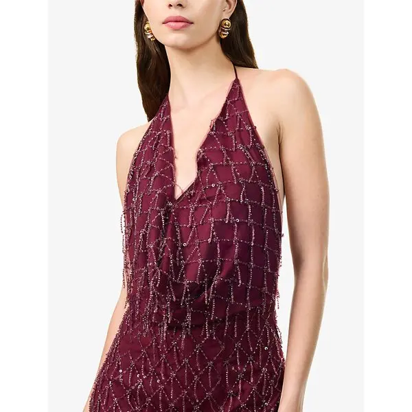 ROTATE BY BIRGER CHRISTENSEN Halterneck Open-back Sequin-embellished Maxi Dress
