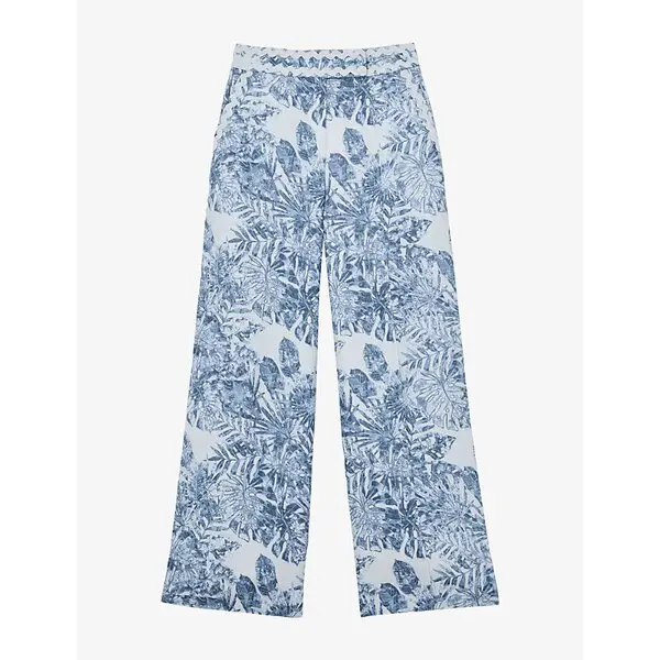 REISS Mila Wave-trim Wide-leg Linen Trousers - Blue