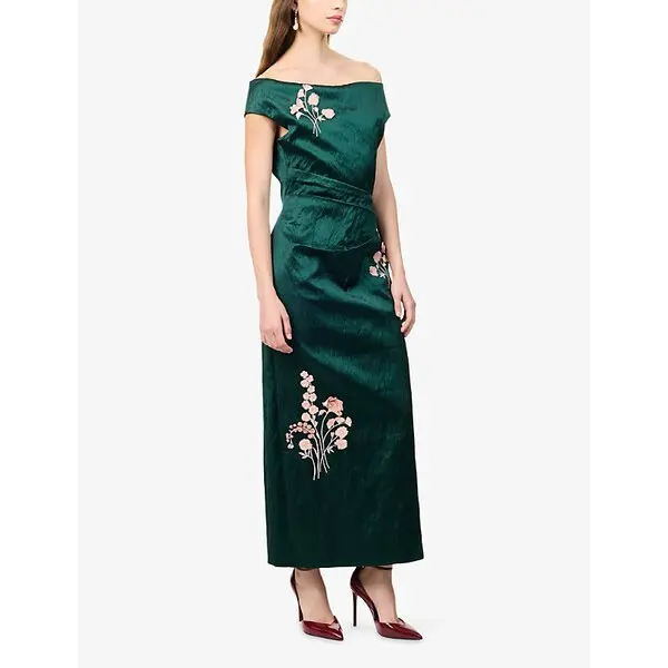Erdem Floral-embroidered Satin Maxi Dress