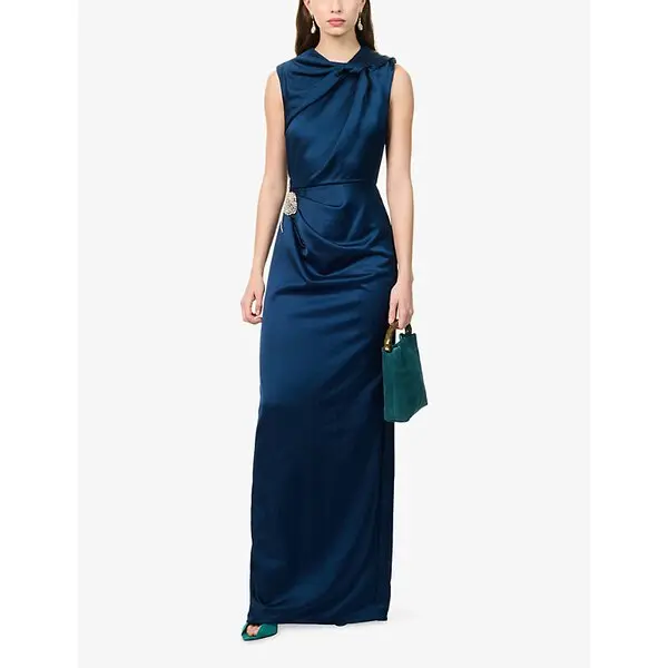 Erdem Draped Embroidered Satin Maxi Dress