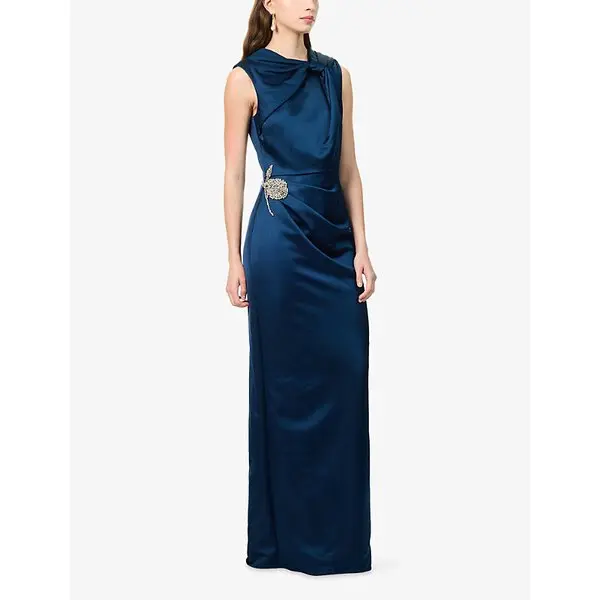 Erdem Draped Embroidered Satin Maxi Dress