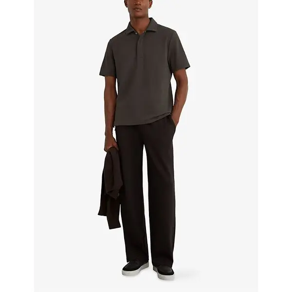 REISS Reed Micro-waffle Short-sleeve Stretch-jersey Polo - Brown