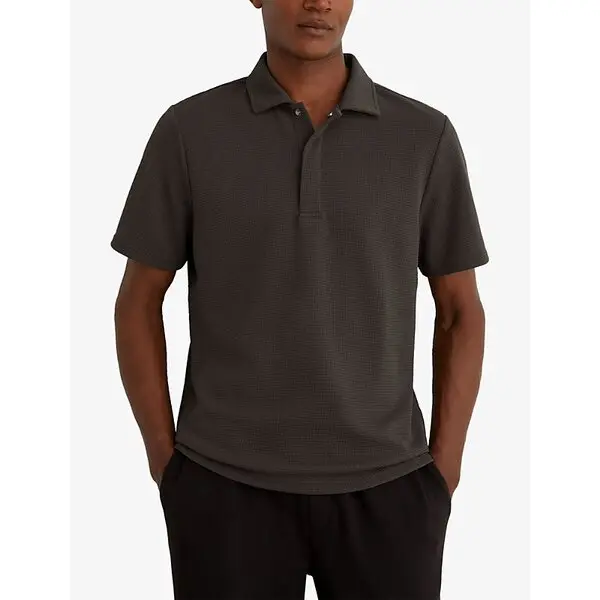 REISS Reed Micro-waffle Short-sleeve Stretch-jersey Polo - Brown