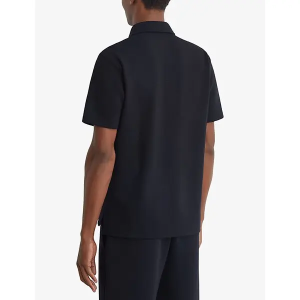 REISS Reed Micro-waffle Short-sleeve Stretch-jersey Polo - Navy