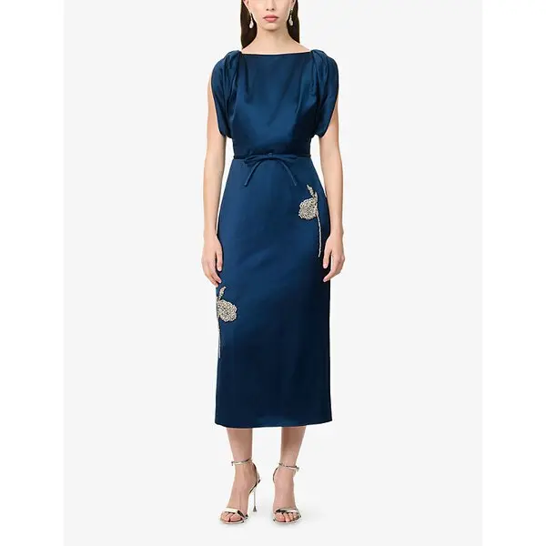 Erdem Floral-embroidered Satin Midi Dress