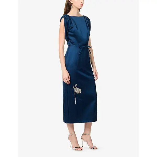 Erdem Floral-embroidered Satin Midi Dress