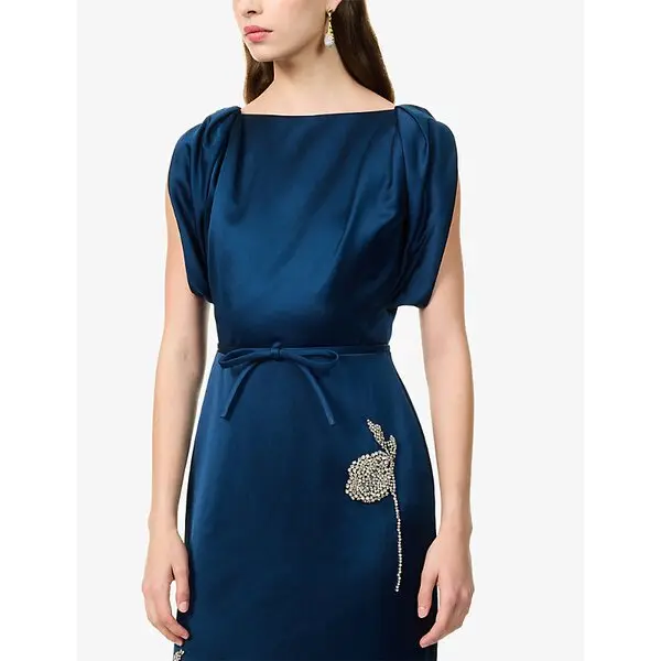 Erdem Floral-embroidered Satin Midi Dress