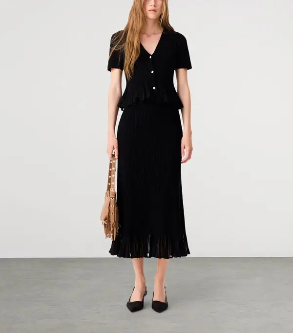 Maje Plissé Midi Skirt