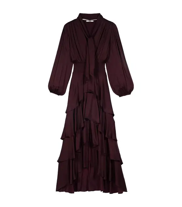 Maje Tiered Pussybow Midi Dress - Red
