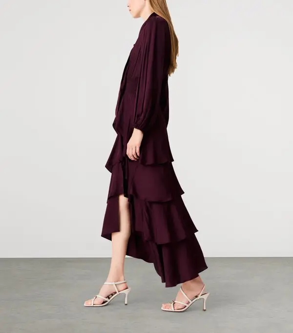 Maje Tiered Pussybow Midi Dress