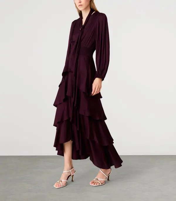 Maje Tiered Pussybow Midi Dress