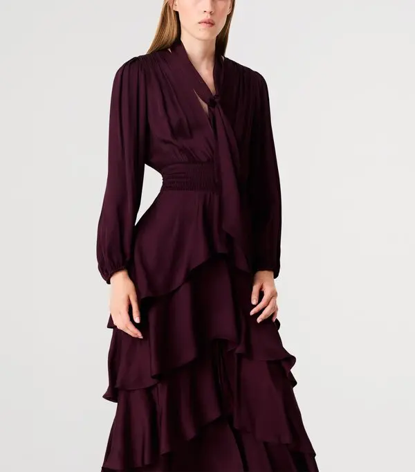 Maje Tiered Pussybow Midi Dress