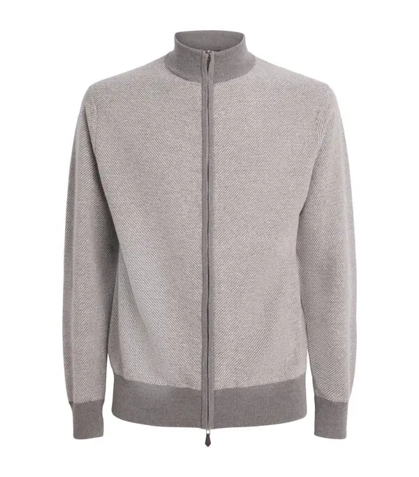 N.peal Organic Cashmere Birdseye Zip-up Cardigan
