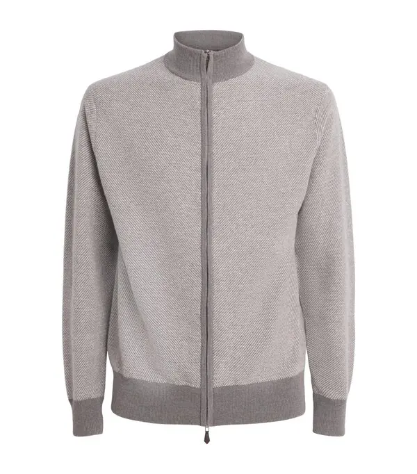 N.peal Organic Cashmere Birdseye Zip-up Cardigan