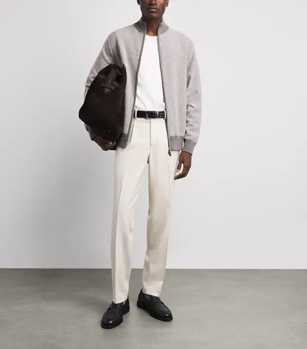 N.peal Organic Cashmere Birdseye Zip-up Cardigan