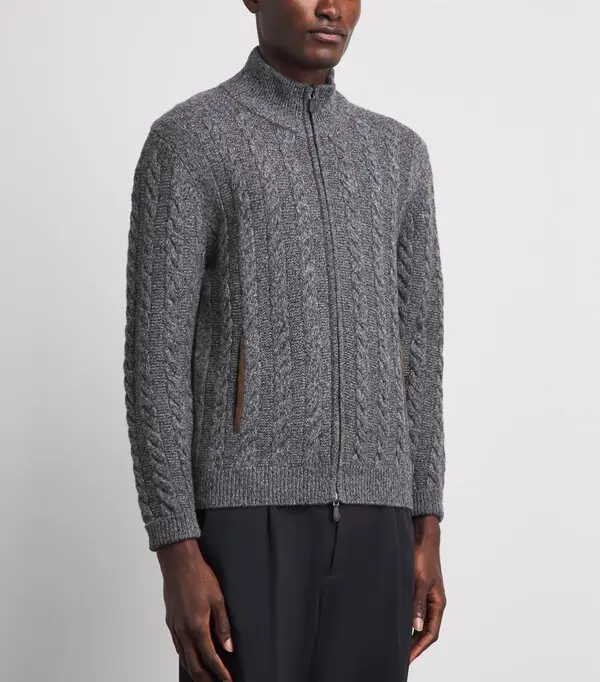 N.peal Cashmere Cable-knit Zip-up Cardigan