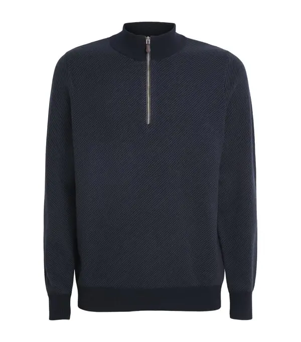 N.peal Cashmere Quarter Zip Temple Sweater - Navy
