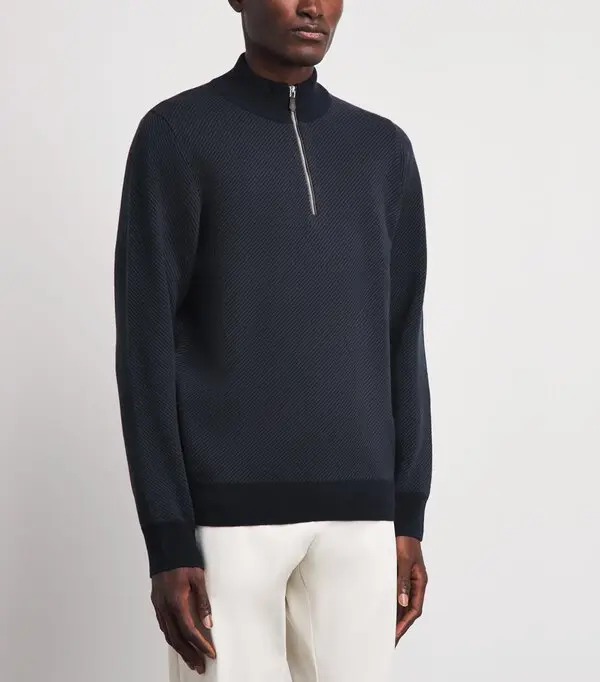 N.peal Cashmere Quarter Zip Temple Sweater - Navy