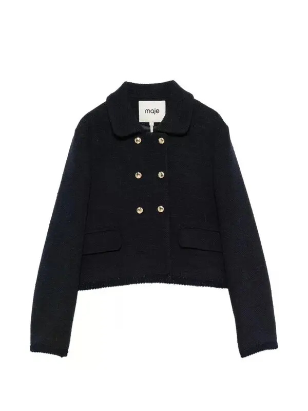 Maje Double-breasted Cropped Blazer - Blue