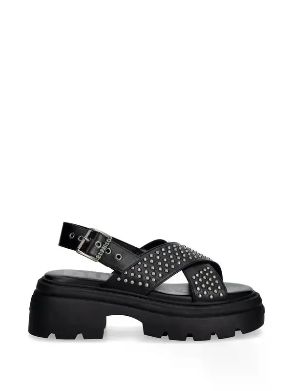 BUFFALO Vega Cross Studded Platform Sandals - Black