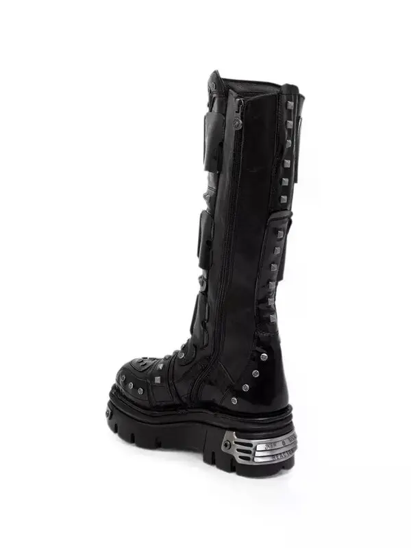 NEW ROCK Metallic Studded Buckled Boots
