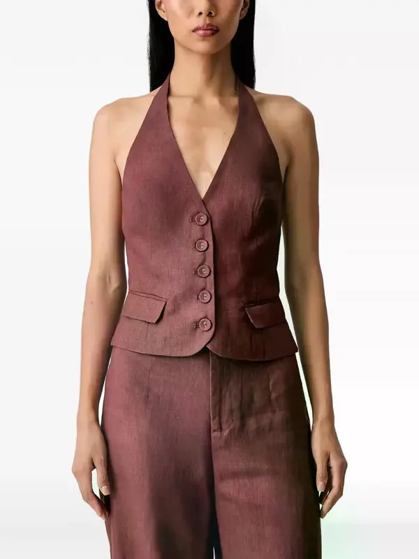 Bardot Domenica Halterneck Button-up Top - Brown