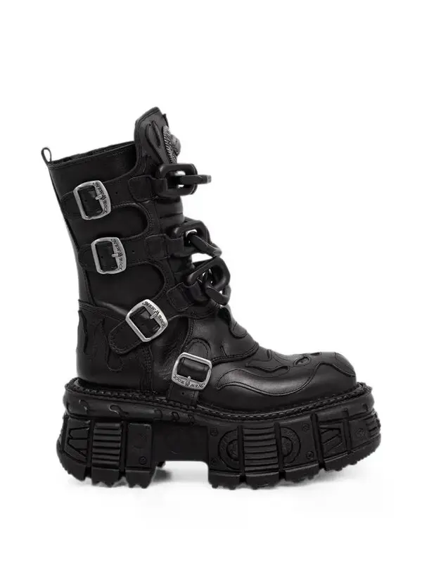NEW ROCK Metallic Buckle-fastening Platform Boots