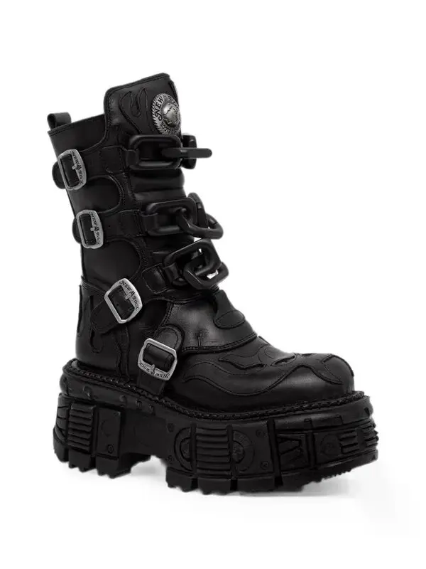 NEW ROCK Metallic Buckle-fastening Platform Boots