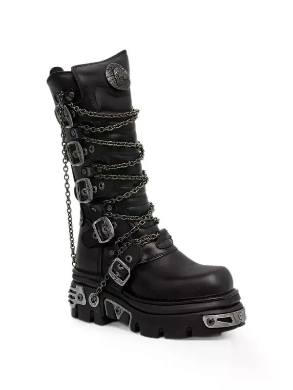 NEW ROCK Chain-embellished Buckle-fastening Boots